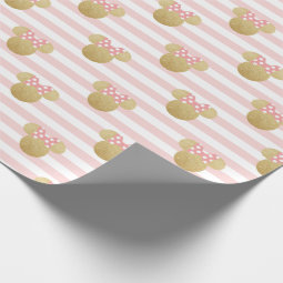 Minnie Mouse | Gold & Pink Striped Birthday Wrapping Paper | Zazzle