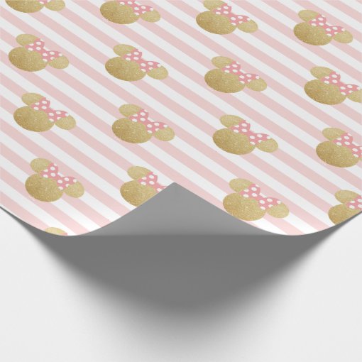 Minnie Mouse | Gold & Pink Striped Birthday Wrapping Paper | Zazzle