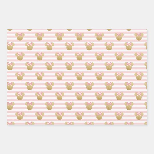 Minnie Mouse | Gold & Pink Striped Birthday Wrapping Paper Sheets ...