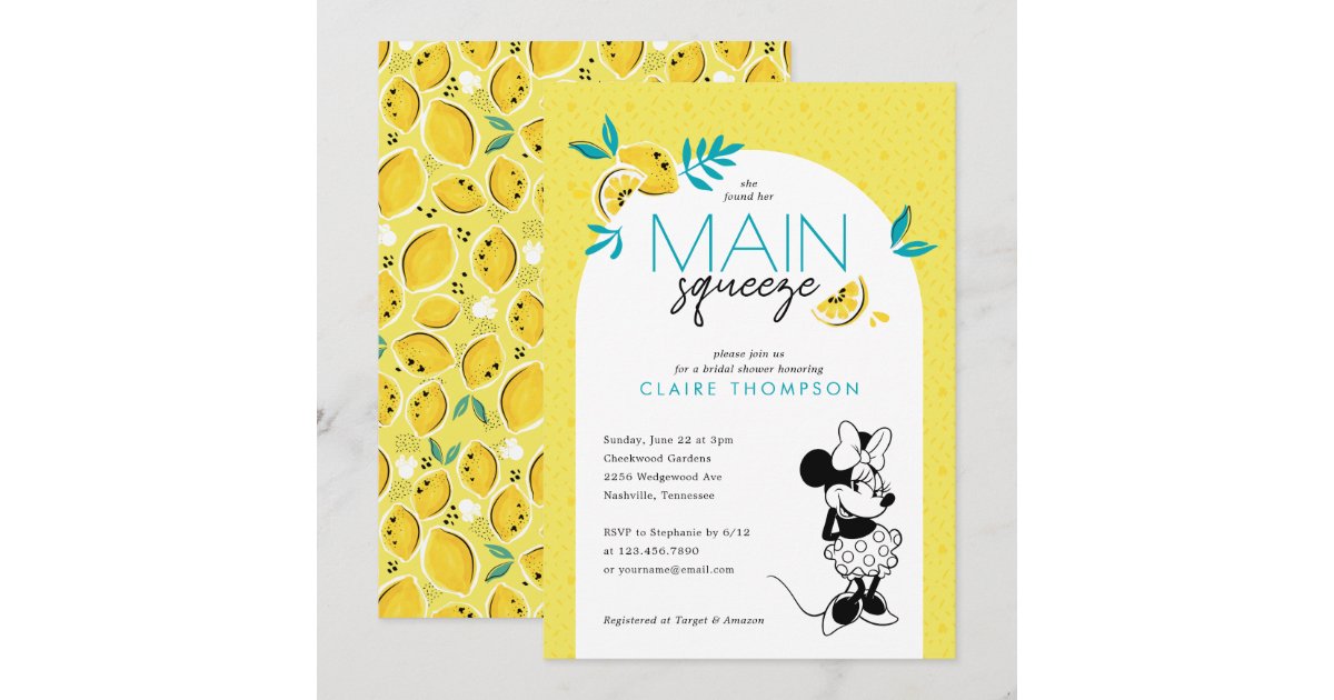 Minnie Mouse | Main Squeeze Lemon Bridal Shower Invitation | Zazzle