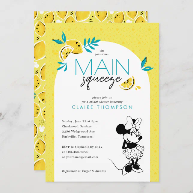 Minnie Mouse | Main Squeeze Lemon Bridal Shower Invitation | Zazzle