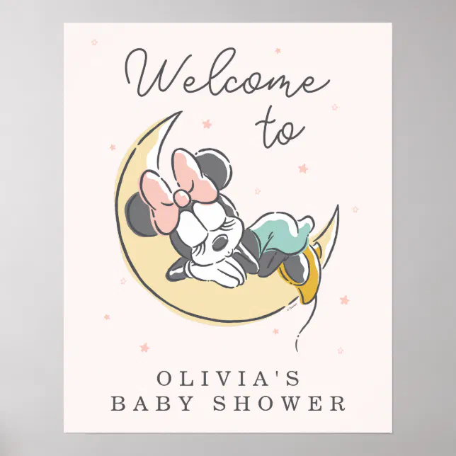 Minnie Mouse | Over the Moon Baby Shower Welcome Poster | Zazzle
