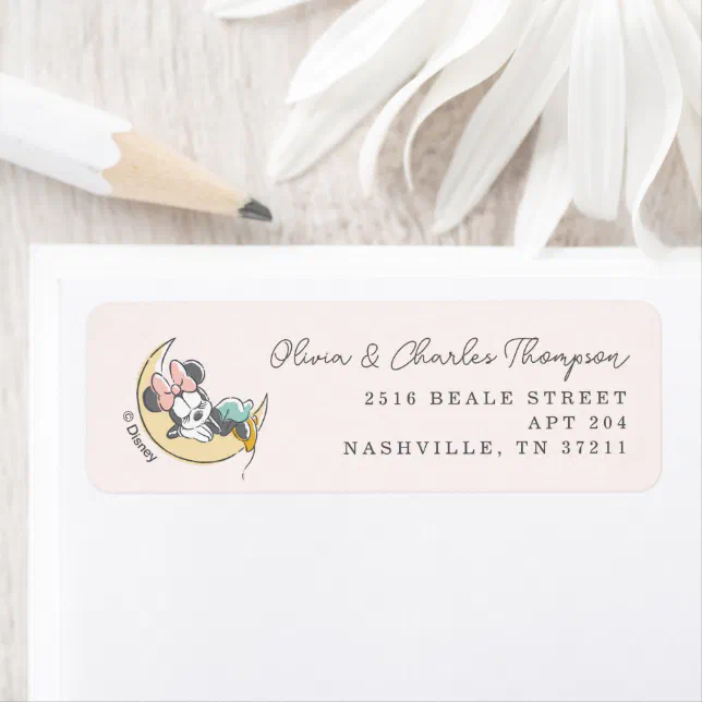 Minnie Mouse | Over the Moon - Girl Baby Shower Label | Zazzle