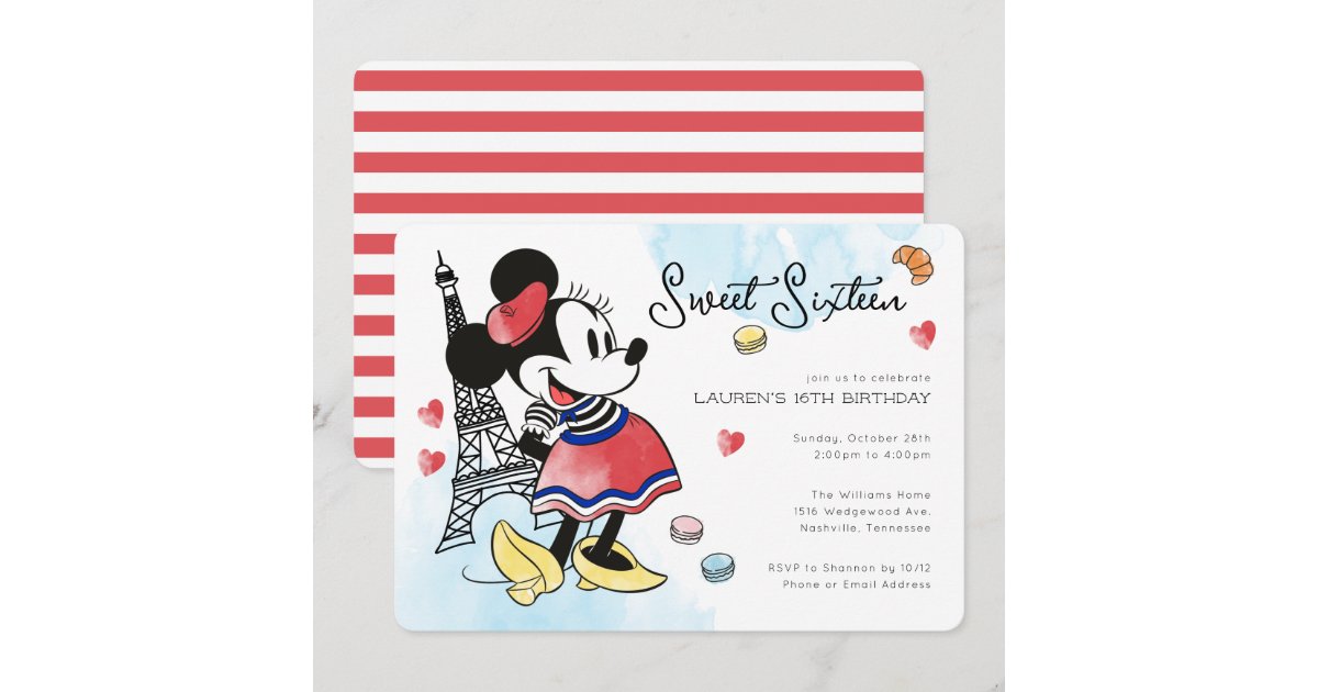 Minnie Mouse Paris Girl's Sweet Sixteen Invitation | Zazzle