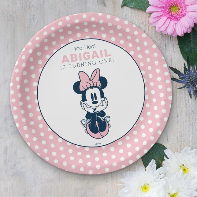 Minnie Mouse Pink & Blue 1st Birthday Paper Plates | Zazzle