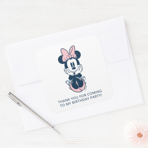 Minnie Mouse Pink & Blue 1st Birthday | Thank You Square Sticker | Zazzle
