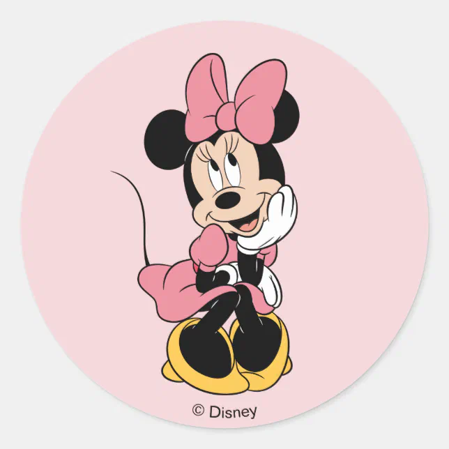 Minnie Mouse | Posing in Pink Classic Round Sticker | Zazzle