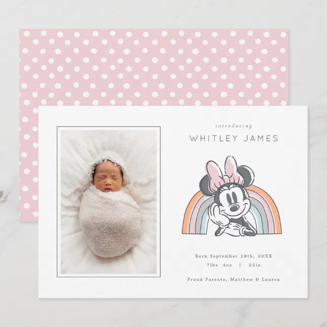 Minnie Mouse Rainbow Baby Girl Birth Announcement | Zazzle