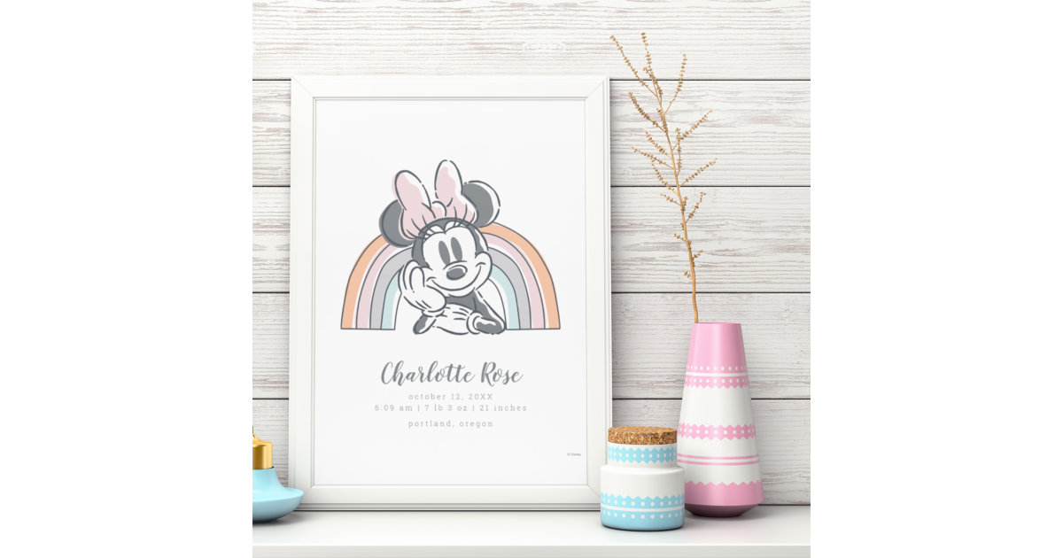 Minnie Mouse Rainbow Birth Stats Poster | Zazzle