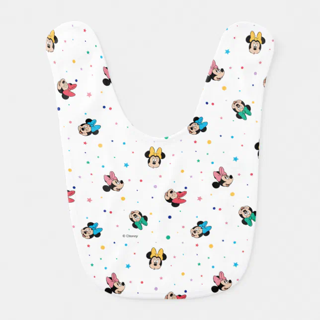 Minnie Mouse Rainbow Bow Pattern Baby Bib | Zazzle