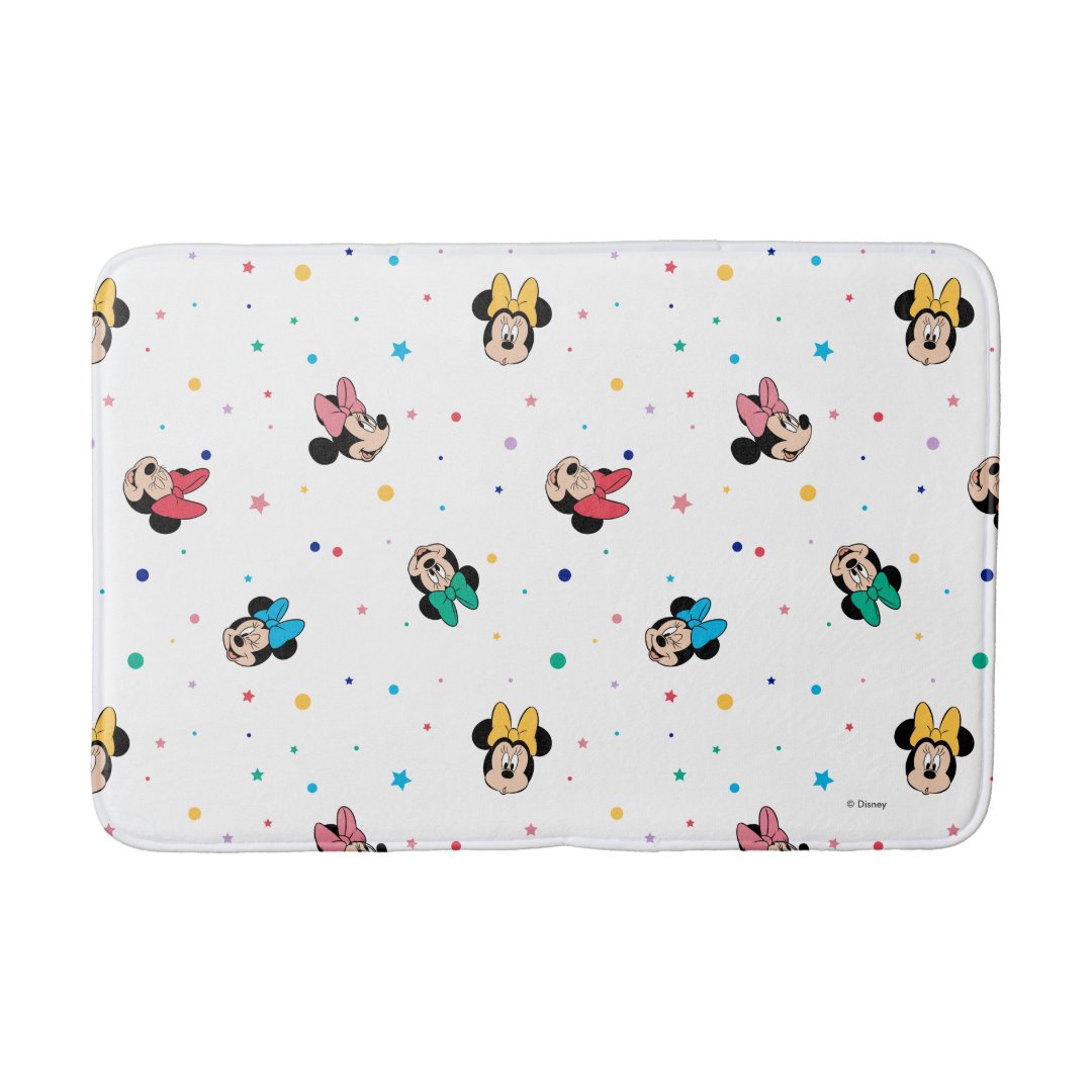 Minnie Mouse Rainbow Bow Pattern Bath Mat | Zazzle