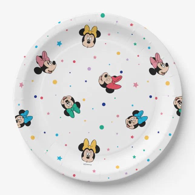 Minnie Mouse Rainbow Bow Pattern Paper Plates | Zazzle