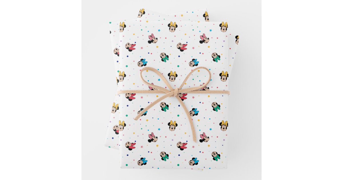 Minnie Mouse Rainbow Bow Pattern Wrapping Paper Sheets | Zazzle
