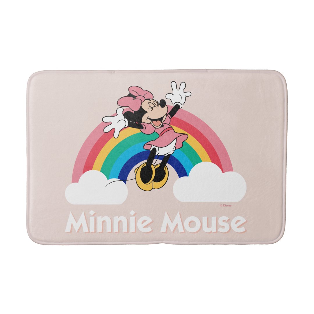 Minnie Mouse | Rainbow & Clouds Bath Mat | Zazzle
