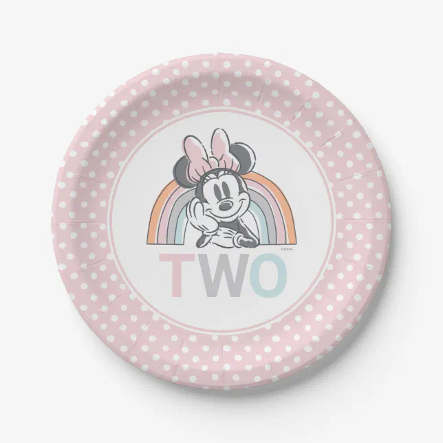 Minnie Mouse Rainbow Watercolor 2nd Birthday Paper Plates | Zazzle