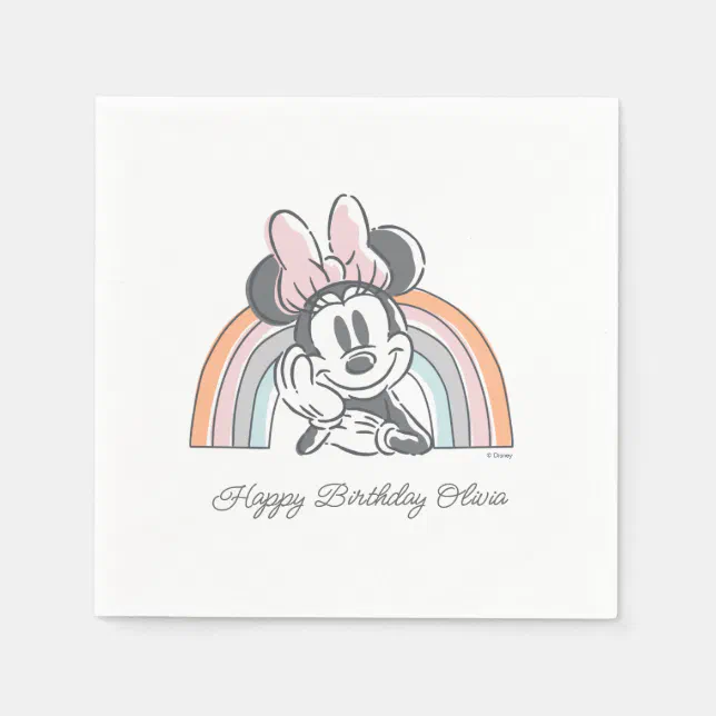 Minnie Mouse Rainbow Watercolor Birthday Napkins | Zazzle