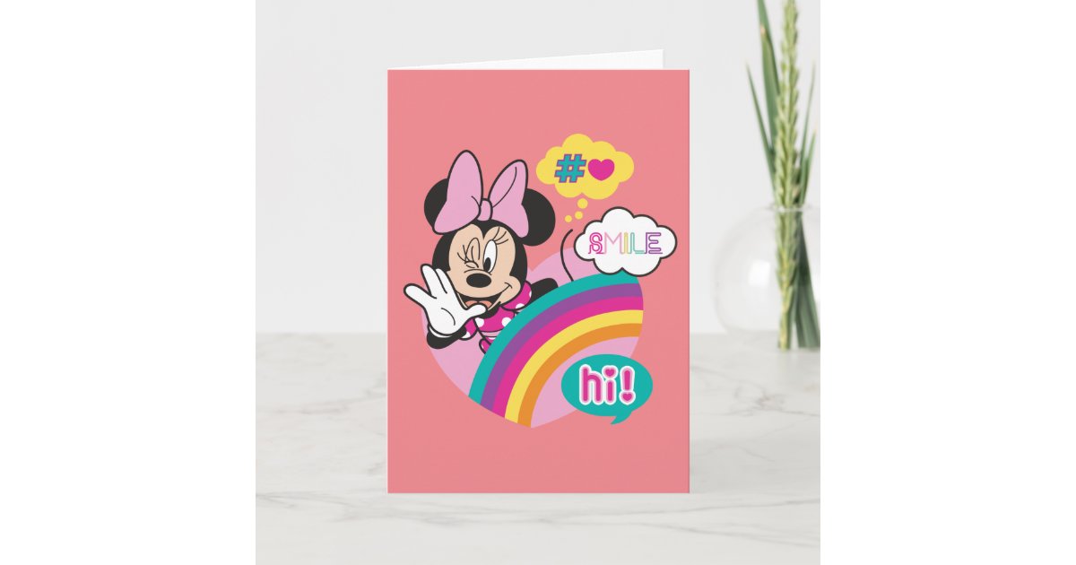 Minnie Mouse Rainbow Wink - Hi Card | Zazzle