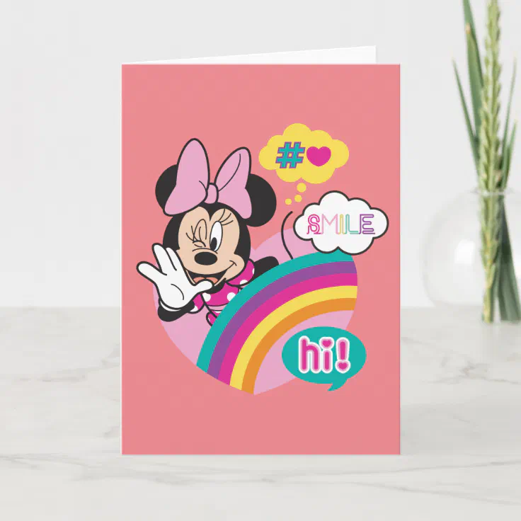Minnie Mouse Rainbow Wink - Hi Card | Zazzle