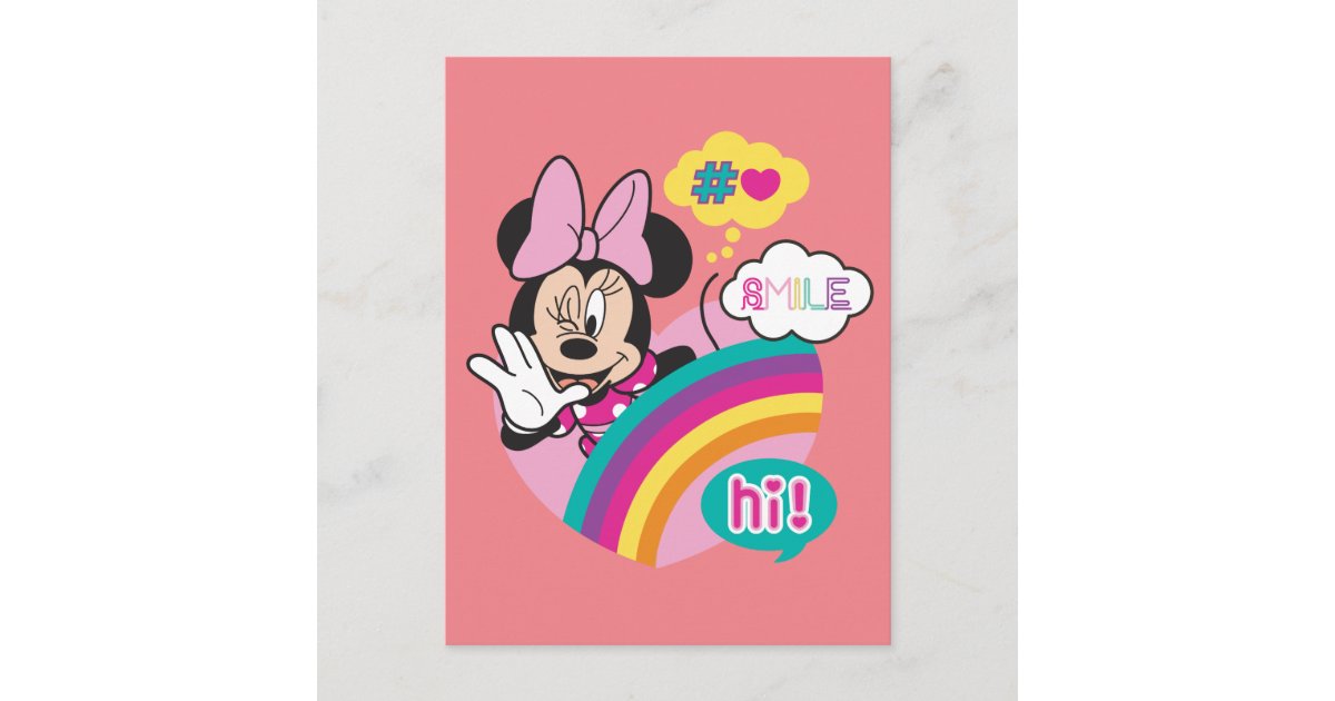 Minnie Mouse Rainbow Wink - Hi Postcard | Zazzle