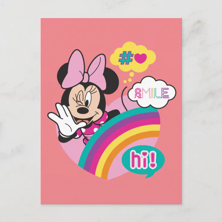 Minnie Mouse Rainbow Wink - Hi Postcard | Zazzle
