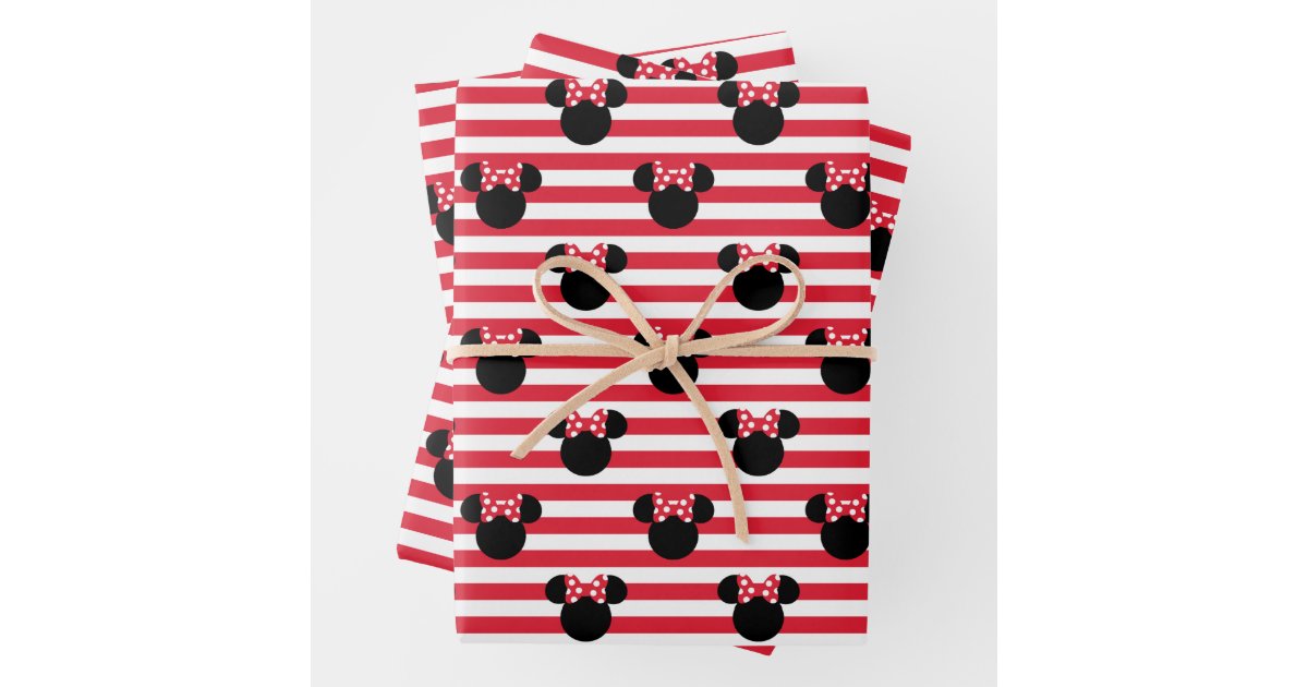 Minnie Mouse | Red & White Stripes Birthday Wrapping Paper Sheets | Zazzle