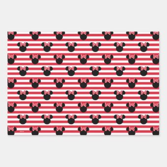 Minnie Mouse | Red & White Stripes Birthday Wrapping Paper Sheets | Zazzle