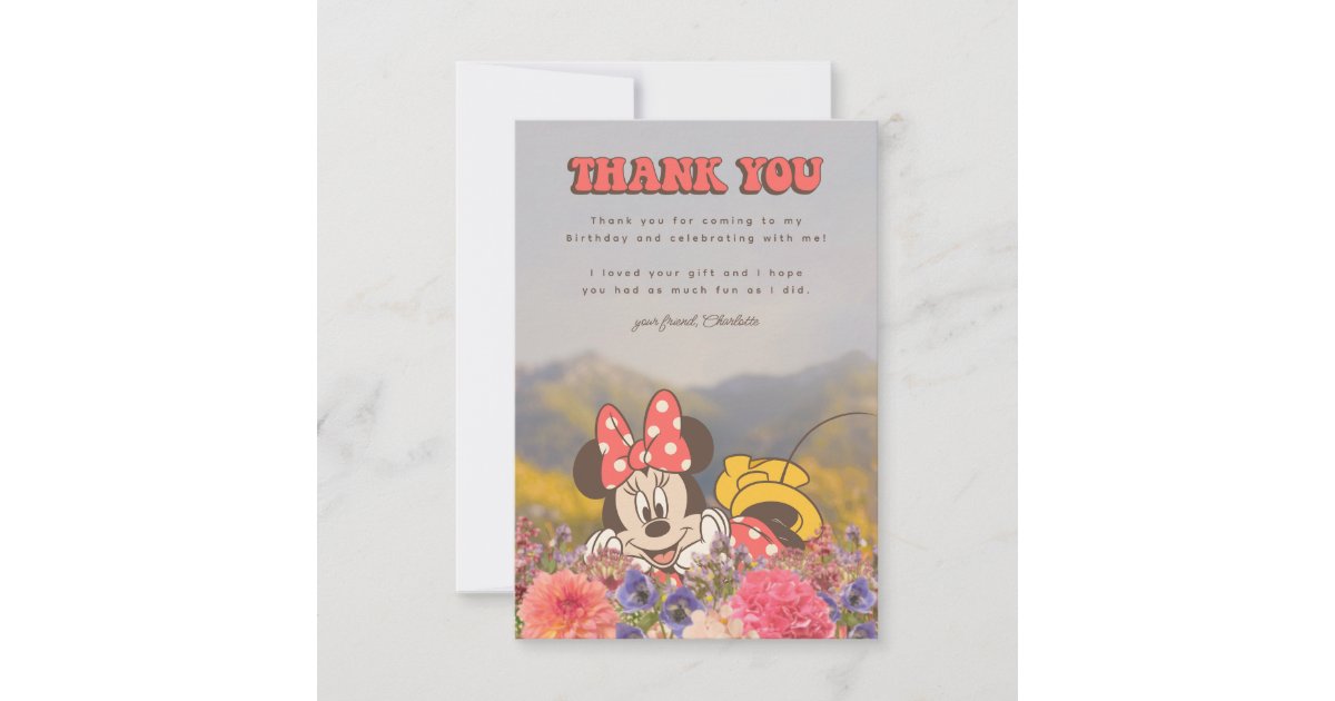 Minnie Mouse Retro Groovy Birthday Thank You | Zazzle