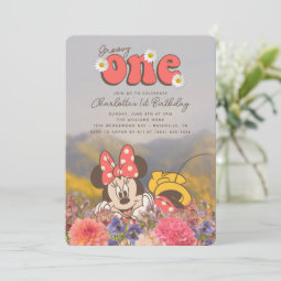 Minnie Mouse Retro Groovy One Birthday Invitation | Zazzle