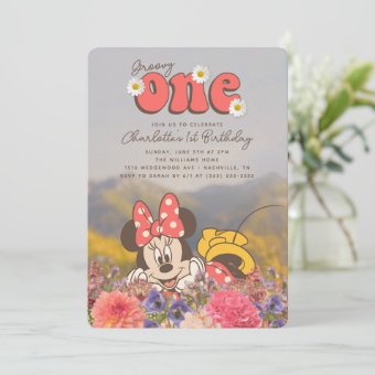 Minnie Mouse Retro Groovy One Birthday Invitation | Zazzle