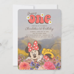 Minnie Mouse Retro Groovy One Birthday Invitation | Zazzle