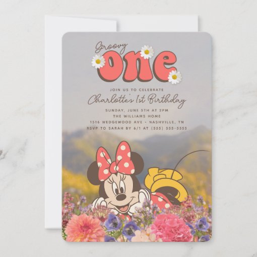 Minnie Mouse Retro Groovy One Birthday Invitation | Zazzle