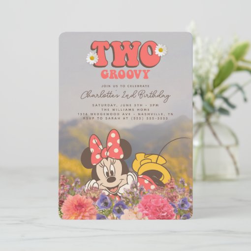 Minnie Mouse Retro Two Groovy Birthday Invitation | Zazzle
