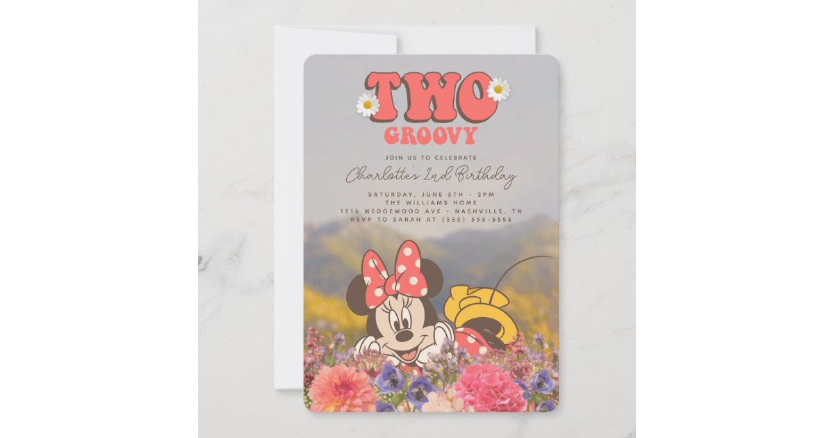 Minnie Mouse Retro Two Groovy Birthday Invitation | Zazzle