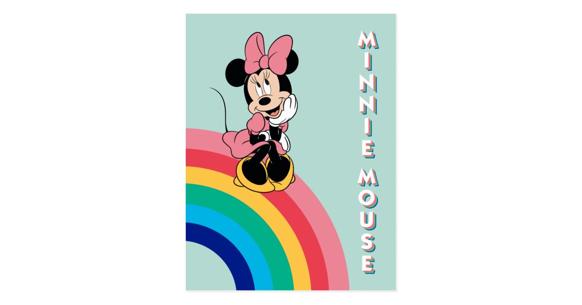 Minnie Mouse | Sitting on a Rainbow Postcard | Zazzle.com