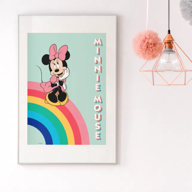 Minnie Mouse | Sitting on a Rainbow Poster | Zazzle