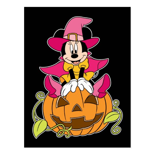 Minnie Mouse Sitting On Jack O Lantern Postcard