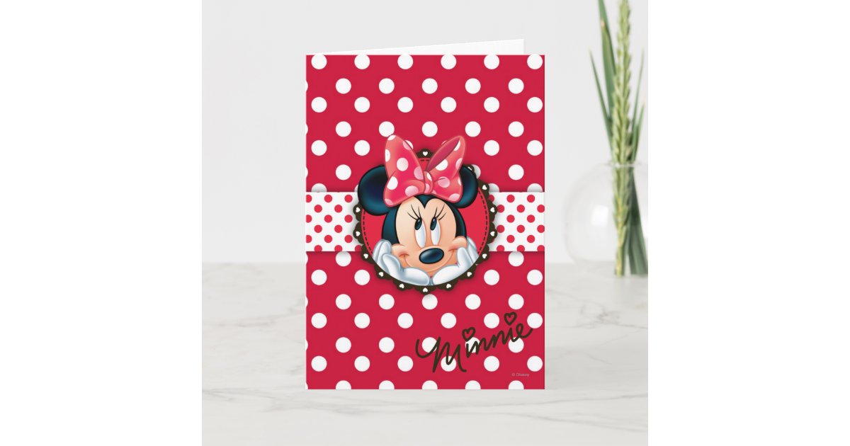 Minnie Mouse | Smiling on Polka Dots Card | Zazzle