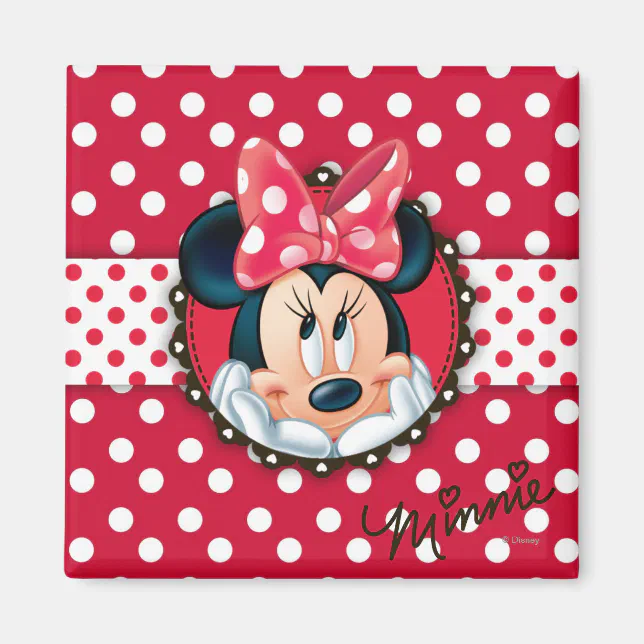 Minnie Mouse | Smiling on Polka Dots Magnet | Zazzle