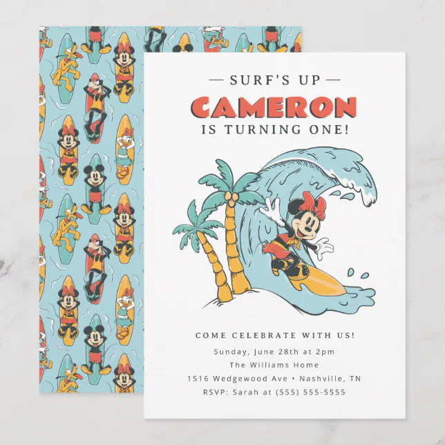 Minnie Mouse Surf's Up Summer Birthday Invitation | Zazzle