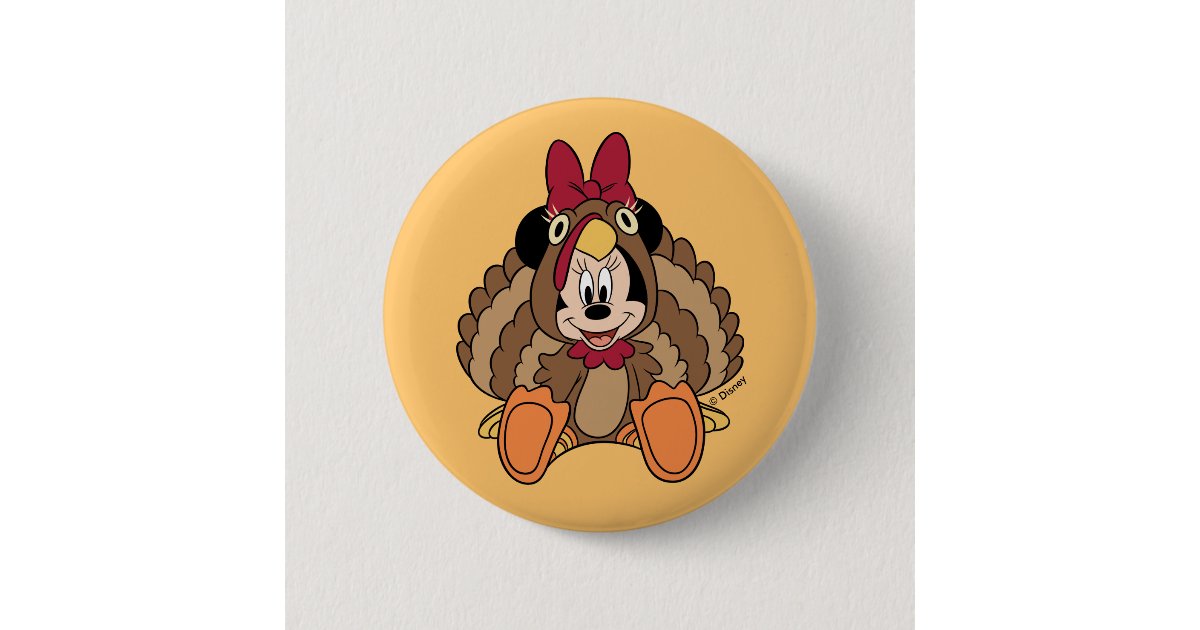 Minnie Mouse Thanksgiving Turkey Button | Zazzle