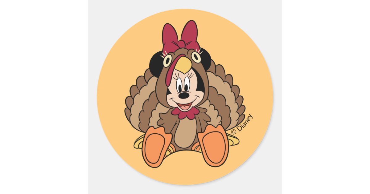 Minnie Mouse Thanksgiving Turkey Classic Round Sticker | Zazzle