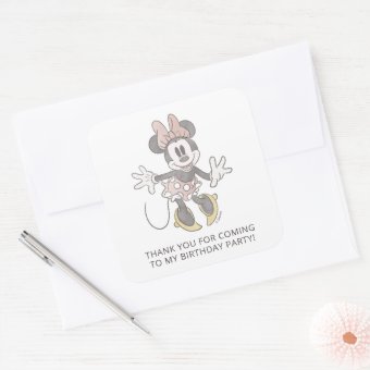 Minnie Mouse Watercolor Birthday | Thank You Square Sticker | Zazzle