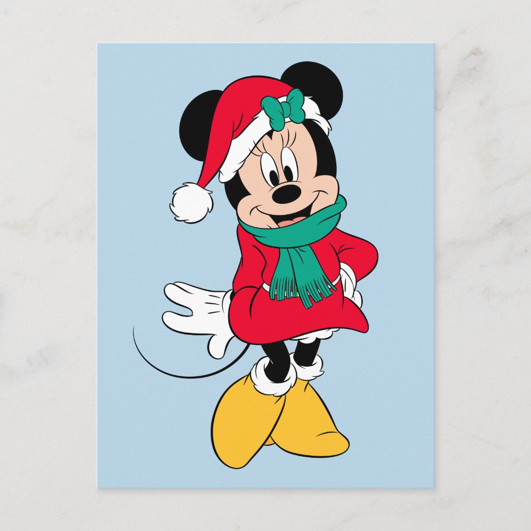 Minnie Mouse | Winter Outfit Holiday Postcard | Zazzle