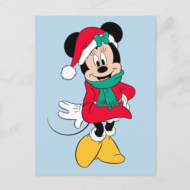 Minnie Mouse | Winter Outfit Holiday Postcard | Zazzle