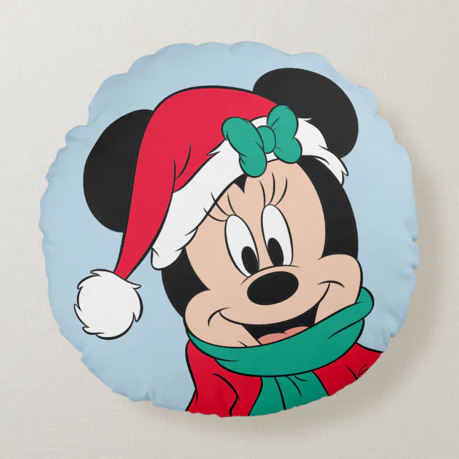 Minnie Mouse | Winter Outfit Round Pillow | Zazzle