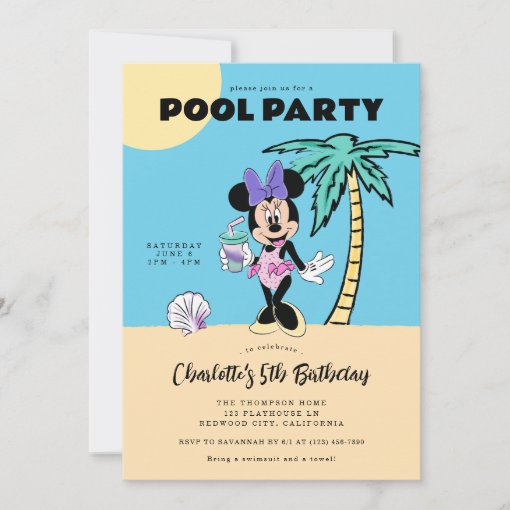 Minnie Summer Pool Birthday Party Invitation | Zazzle