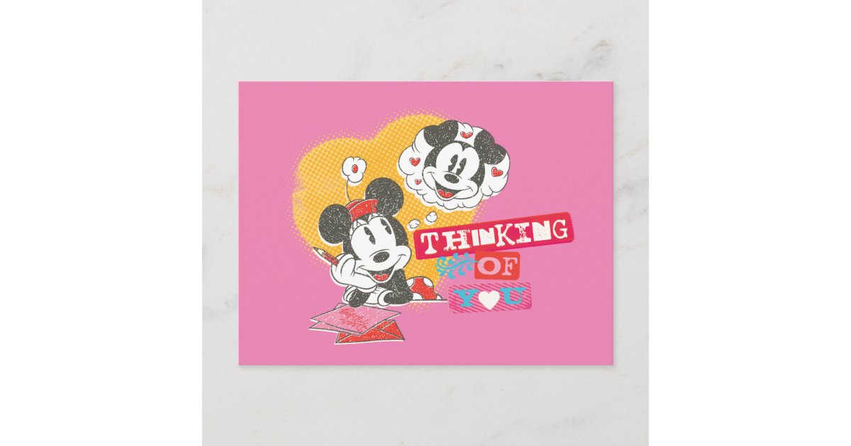 Minnie Thinking Of Mickey Postcard | Zazzle