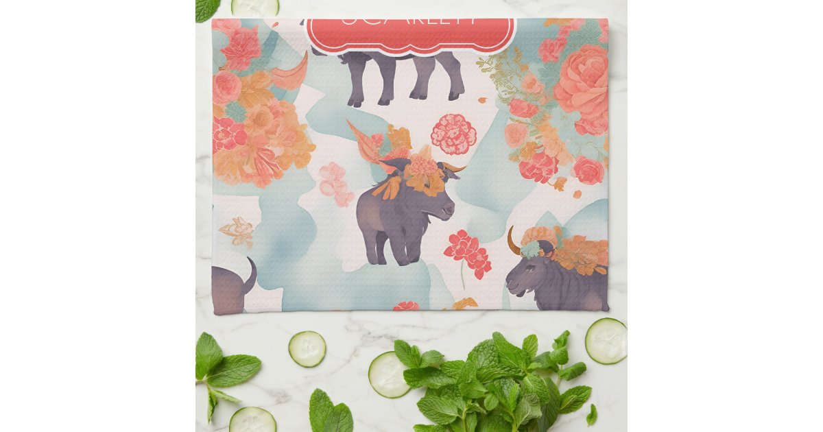 Minotaur Watercolor Colorful Personalized Pattern Kitchen Towel | Zazzle