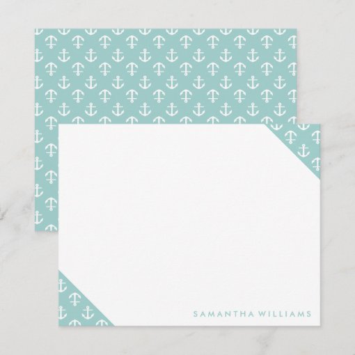 Mint Anchors Pattern Custom Note Cards | Zazzle