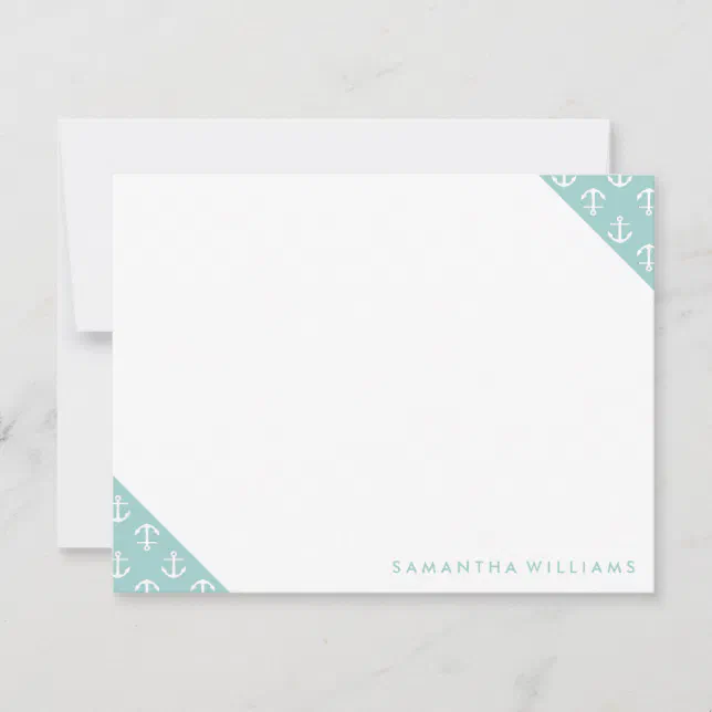 Mint Anchors Pattern Custom Note Cards | Zazzle